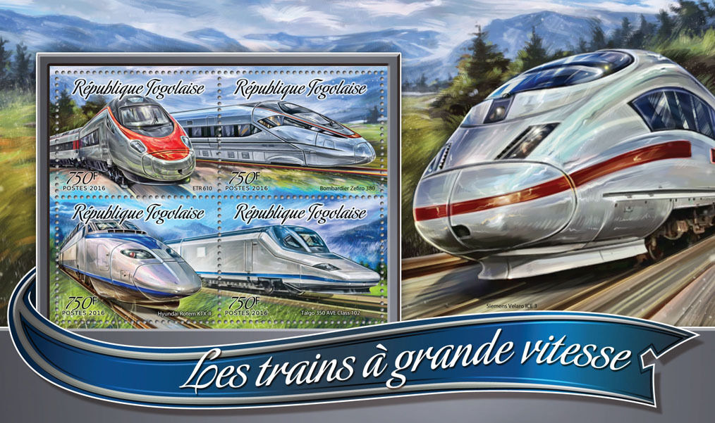Togo 2016 MNH High-Speed Trains 4v M/S Bombardier Zefiro Talgo Railway ...