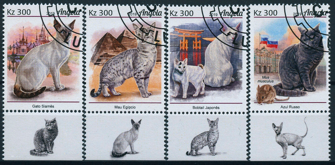 Angola 2019 CTO Cats Stamps Siamese Cat Egyptian Mau Japanese Bobtail ...