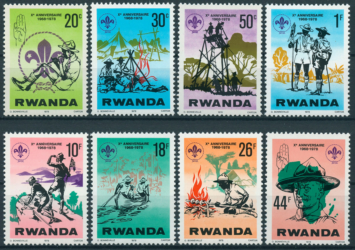 Rwanda 1978 MNH Scout Association 10th Anniv 8v Set Baden-Powell Scout ...